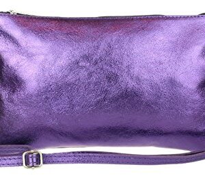 Girly HandBags Genuine Italian Metallic Leather Clutch Bag Dark Purple