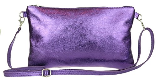 Girly HandBags Genuine Italian Metallic Leather Clutch Bag Dark Purple