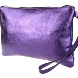 Girly HandBags Genuine Italian Metallic Leather Clutch Bag Dark Purple