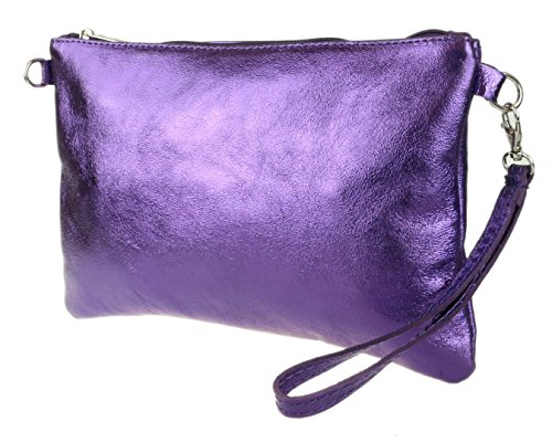 Girly HandBags Genuine Italian Metallic Leather Clutch Bag Dark Purple