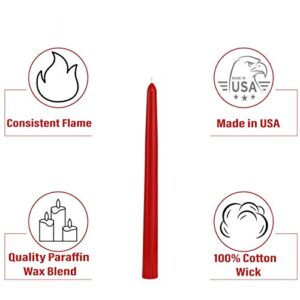 CandleNScent Taper Candles | Tapered Candlesticks - dripless 10 Inch unscented | Red | 4 Pack