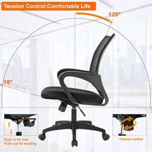 Home Office Chair Ergonomic Desk Chair Mesh Computer Chair with Lumbar Support Armrest Executive Rolling Swivel Adjustable Mid Back Task Chair for Women Adults, Black