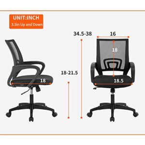 Home Office Chair Ergonomic Desk Chair Mesh Computer Chair with Lumbar Support Armrest Executive Rolling Swivel Adjustable Mid Back Task Chair for Women Adults, Black