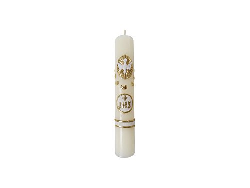 Small 6.3 in (16cm) Seven Gifts of The Holy Spirit Wedding Confirmation Candle JHS