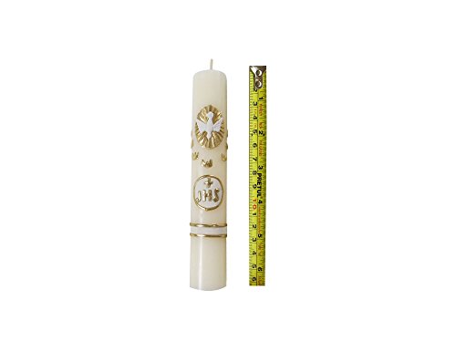 Small 6.3 in (16cm) Seven Gifts of The Holy Spirit Wedding Confirmation Candle JHS