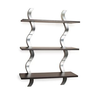 danya b wl-a01 contemporary waves 3-level floating shelving system – walnut/silver finish