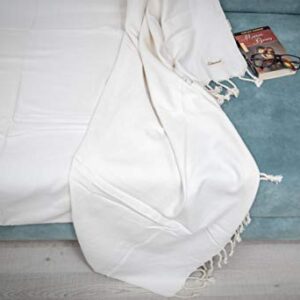 Bersuse 100% Cotton Milas XL Throw Blanket Turkish Towel - 60x90 Inches, White