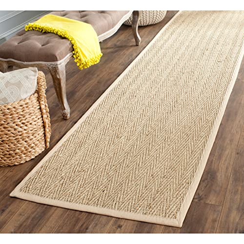 Safavieh Natural Fiber Collection 2'6" x 10' Beige NF115A Border Herringbone Seagrass Runner Rug