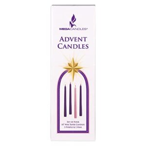 Mega Candles 4 pcs Unscented Christmas Advent Taper Candle, Hand Poured Wax Candles 10 Inch x 7/8 Inch, Holidays, Church, Devotional, Celebration, Party & More