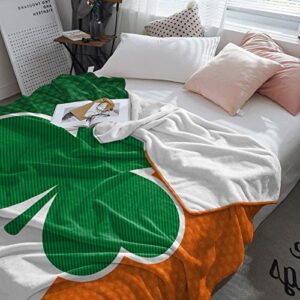 Luxury Extra Soft Throw Blanket St. Patrick's Day Irish Flag Printed Flannel Fleece Reversible Blankets Super Warm Cozy Couch Blanket 60x80Inches