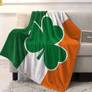 Luxury Extra Soft Throw Blanket St. Patrick's Day Irish Flag Printed Flannel Fleece Reversible Blankets Super Warm Cozy Couch Blanket 60x80Inches