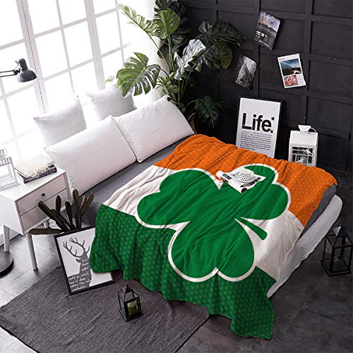 Luxury Extra Soft Throw Blanket St. Patrick's Day Irish Flag Printed Flannel Fleece Reversible Blankets Super Warm Cozy Couch Blanket 60x80Inches