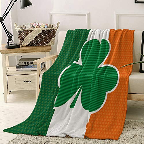 Luxury Extra Soft Throw Blanket St. Patrick's Day Irish Flag Printed Flannel Fleece Reversible Blankets Super Warm Cozy Couch Blanket 60x80Inches