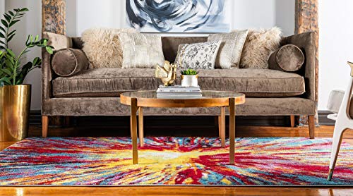 Unique Loom Lyon Collection Modern Abstract Tie-Dye Fireworks Area Rug, 5 x 8 Feet, Multi/Blue