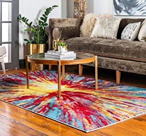 Unique Loom Lyon Collection Modern Abstract Tie-Dye Fireworks Area Rug, 5 x 8 Feet, Multi/Blue