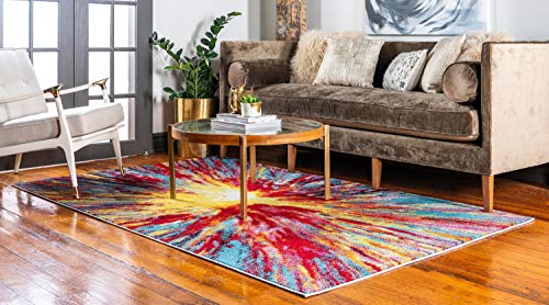 Unique Loom Lyon Collection Modern Abstract Tie-Dye Fireworks Area Rug, 5 x 8 Feet, Multi/Blue