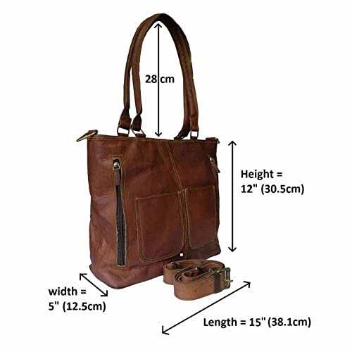 Madosh Womens Tote Handbag Genuine Leather Shoulder Purse Satchel Crossbody Ladies Brown Bag