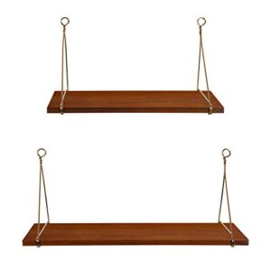 Kate and Laurel Vista Wood and Metal Wall Shelves, 2 Piece Set, Walnut Brown and Gold