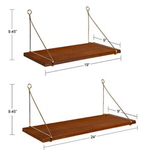 Kate and Laurel Vista Wood and Metal Wall Shelves, 2 Piece Set, Walnut Brown and Gold