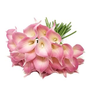 Floral Kingdom USA 14" Real Touch Latex Calla Lily Bunch Artificial Spring Flowers for Home Decor, Wedding Bouquets, and centerpieces (Pack of 10) (Blush Pink)