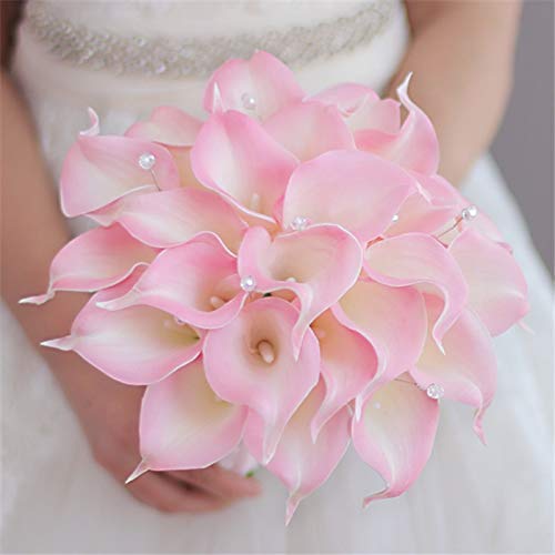 Floral Kingdom USA 14" Real Touch Latex Calla Lily Bunch Artificial Spring Flowers for Home Decor, Wedding Bouquets, and centerpieces (Pack of 10) (Blush Pink)