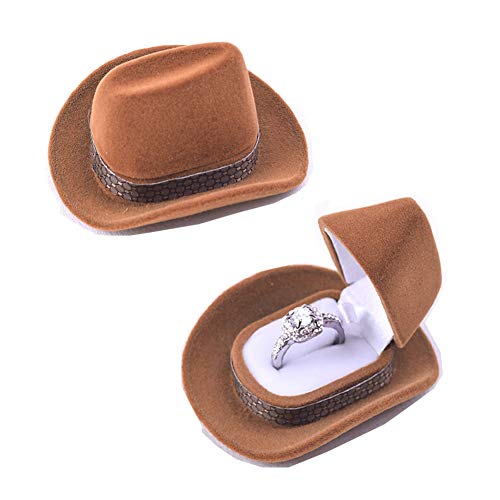 lemonadeus Cowboy Hat Shape Rings Box Velvet Brown Jewelry Display Storage Case Rings Holder