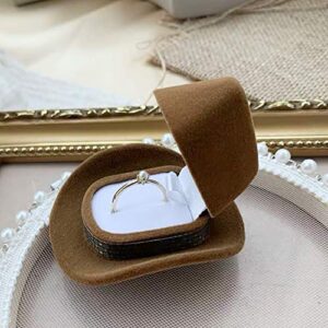 lemonadeus Cowboy Hat Shape Rings Box Velvet Brown Jewelry Display Storage Case Rings Holder