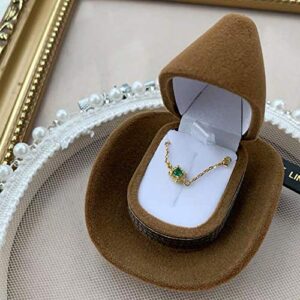 lemonadeus Cowboy Hat Shape Rings Box Velvet Brown Jewelry Display Storage Case Rings Holder