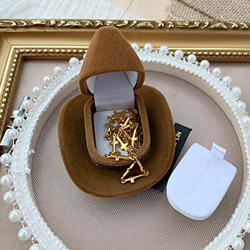 lemonadeus Cowboy Hat Shape Rings Box Velvet Brown Jewelry Display Storage Case Rings Holder