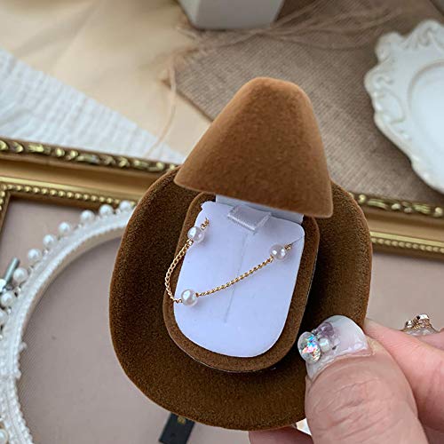 lemonadeus Cowboy Hat Shape Rings Box Velvet Brown Jewelry Display Storage Case Rings Holder