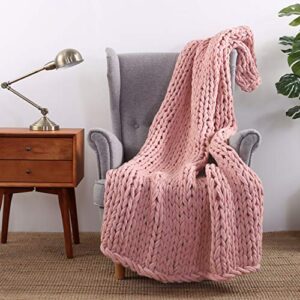 berkshire blanket sailor’s knot chunky knit heavyweight throw, misty rose, 50″ x 60″