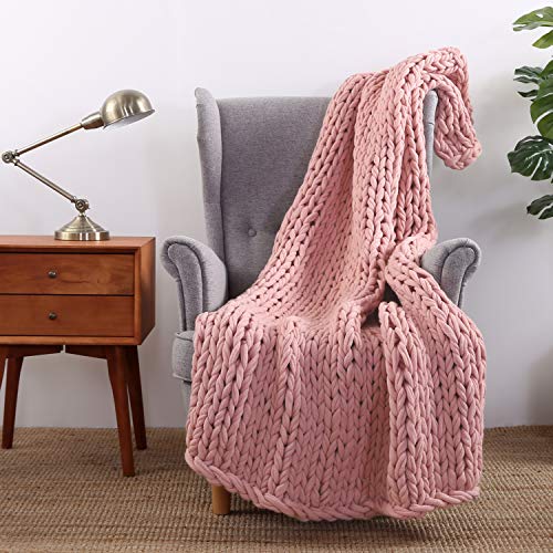 Berkshire Blanket Sailor's Knot Chunky Knit Heavyweight Throw, Misty Rose, 50" x 60"