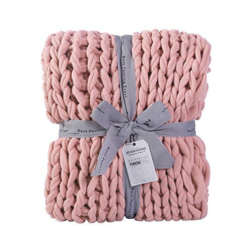 Berkshire Blanket Sailor's Knot Chunky Knit Heavyweight Throw, Misty Rose, 50" x 60"