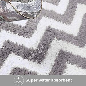 Carvapet 2 Pieces Microfiber Chevron Non-Slip Soft Kitchen Mat Bath Rug Doormat Runner Carpet Set, 17"x48"+17"x24", Grey