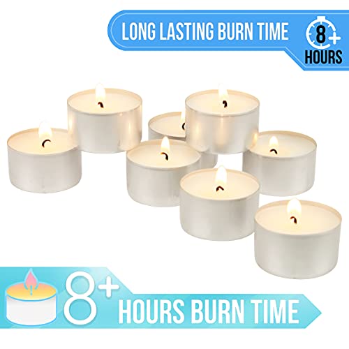 Stonebriar 100 Pack Unscented 8 Hour Extended Burn Time Tea Light Candles, White, 100 Count