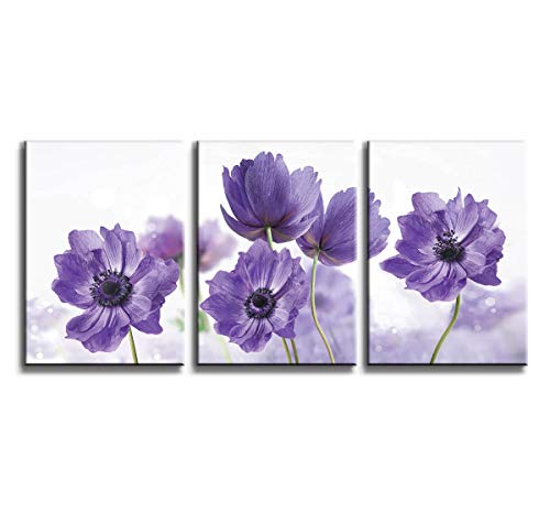 Canvas Art Wall Decor for Bedroom Purple Flower Bloom Close Up Pictures Prints on Canvas Wall Decoration for Bedroom Simple Life Modern Minimalism Artwork Framed Wall Art 3 Piece Canvas Wall Art Set