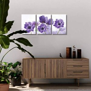 Canvas Art Wall Decor for Bedroom Purple Flower Bloom Close Up Pictures Prints on Canvas Wall Decoration for Bedroom Simple Life Modern Minimalism Artwork Framed Wall Art 3 Piece Canvas Wall Art Set