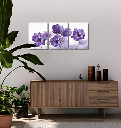 Canvas Art Wall Decor for Bedroom Purple Flower Bloom Close Up Pictures Prints on Canvas Wall Decoration for Bedroom Simple Life Modern Minimalism Artwork Framed Wall Art 3 Piece Canvas Wall Art Set