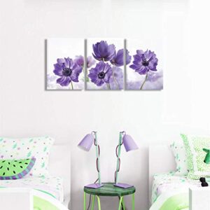 Canvas Art Wall Decor for Bedroom Purple Flower Bloom Close Up Pictures Prints on Canvas Wall Decoration for Bedroom Simple Life Modern Minimalism Artwork Framed Wall Art 3 Piece Canvas Wall Art Set