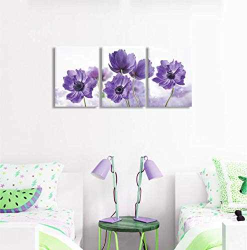 Canvas Art Wall Decor for Bedroom Purple Flower Bloom Close Up Pictures Prints on Canvas Wall Decoration for Bedroom Simple Life Modern Minimalism Artwork Framed Wall Art 3 Piece Canvas Wall Art Set