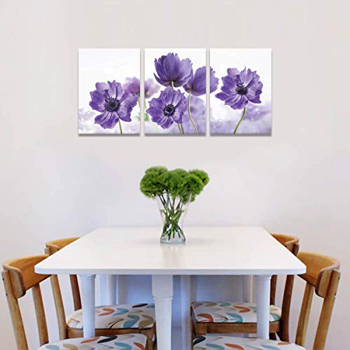 Canvas Art Wall Decor for Bedroom Purple Flower Bloom Close Up Pictures Prints on Canvas Wall Decoration for Bedroom Simple Life Modern Minimalism Artwork Framed Wall Art 3 Piece Canvas Wall Art Set