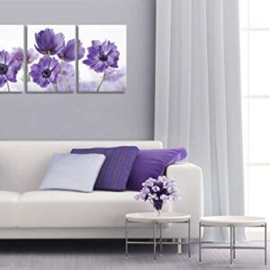 Canvas Art Wall Decor for Bedroom Purple Flower Bloom Close Up Pictures Prints on Canvas Wall Decoration for Bedroom Simple Life Modern Minimalism Artwork Framed Wall Art 3 Piece Canvas Wall Art Set