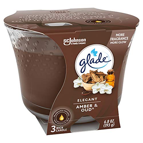 Glade Candle Elegant Amber & Oud, Fragrance Candle Infused With Essential Oils, Air Freshener Candle, 3-Wick Candle, 6.8 Oz