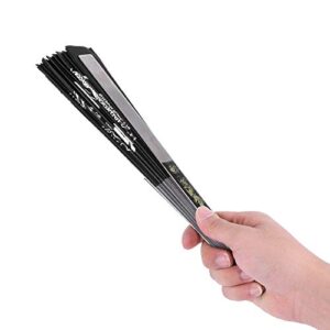 Folding Hand Fan, Stainless Steel Tai Chi Kung Fu Fan/Karate Fans/Chinese Kung Fu Fighting Fans/Wushu Fan for Performance Dance (Black)