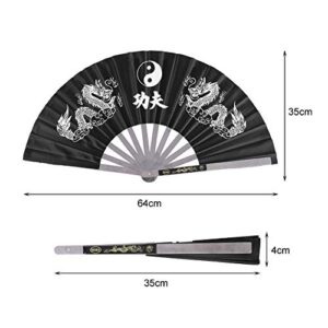 Folding Hand Fan, Stainless Steel Tai Chi Kung Fu Fan/Karate Fans/Chinese Kung Fu Fighting Fans/Wushu Fan for Performance Dance (Black)