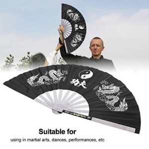 Folding Hand Fan, Stainless Steel Tai Chi Kung Fu Fan/Karate Fans/Chinese Kung Fu Fighting Fans/Wushu Fan for Performance Dance (Black)