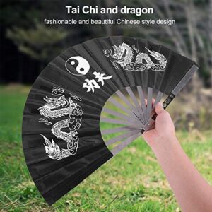 Folding Hand Fan, Stainless Steel Tai Chi Kung Fu Fan/Karate Fans/Chinese Kung Fu Fighting Fans/Wushu Fan for Performance Dance (Black)