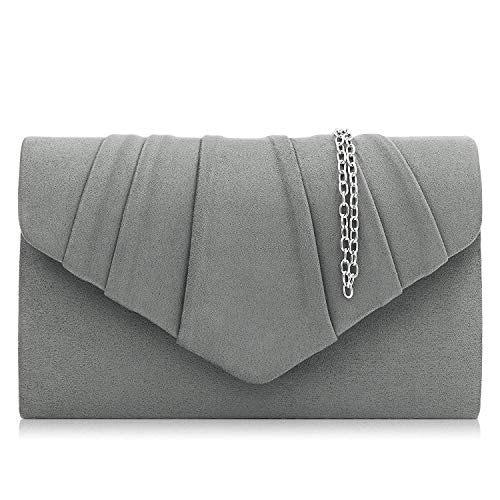 Milisente Women Evening Bag Velvet Pleated Clutch Purse Envelope Clutches (Gray)