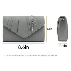 Milisente Women Evening Bag Velvet Pleated Clutch Purse Envelope Clutches (Gray)