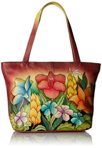 anna by anuschka womens n157genuineleatherconvertible large tote hand-painted original artwork,mediterranean garden,large